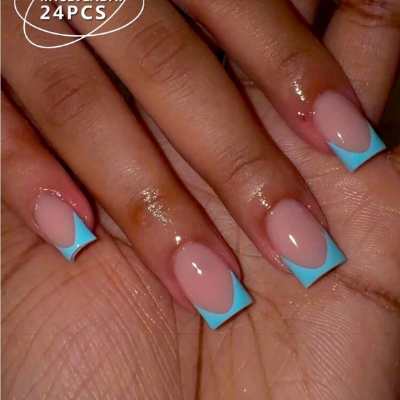 Makeup | Powder Blue French Tip 24 Piece Press On Nails | Poshmark